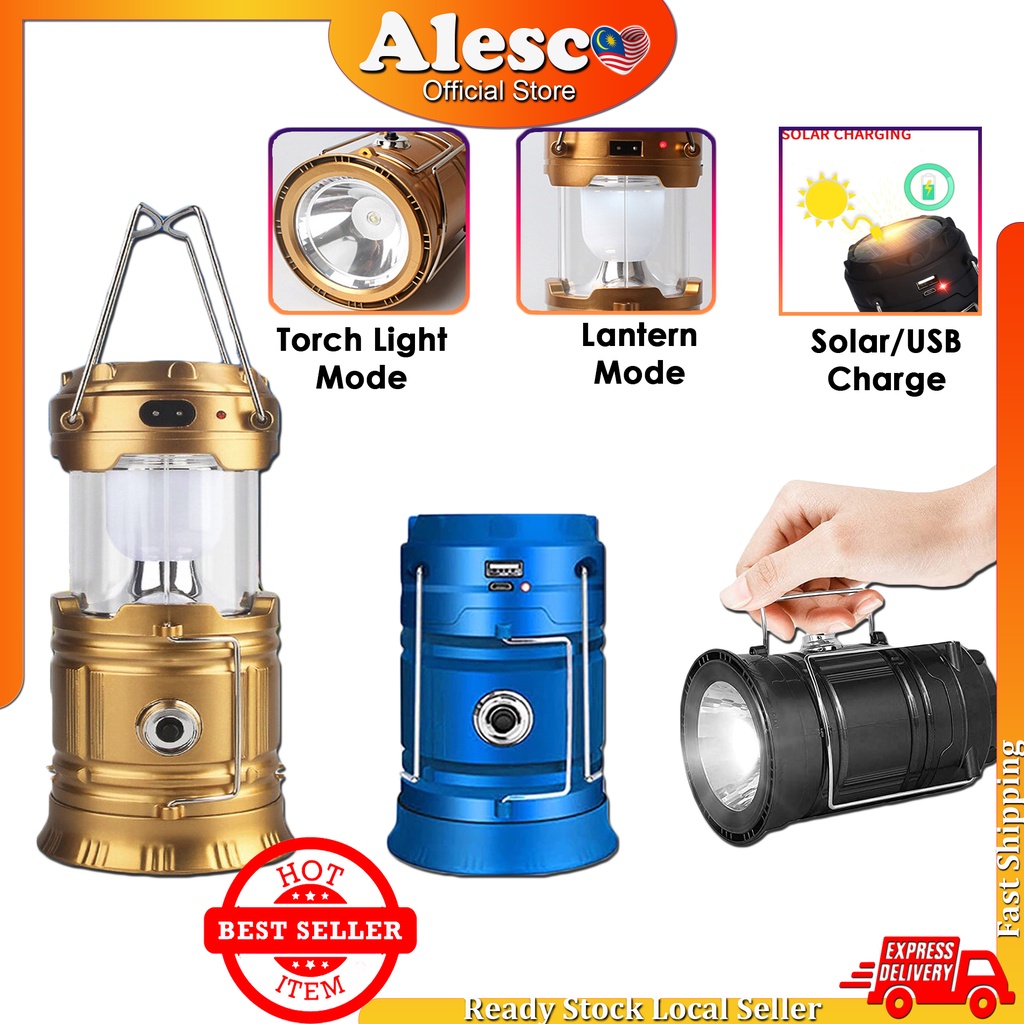AlescoMall Camp Light Torch Light Hang Hold Soalr Charge USB Charge ...