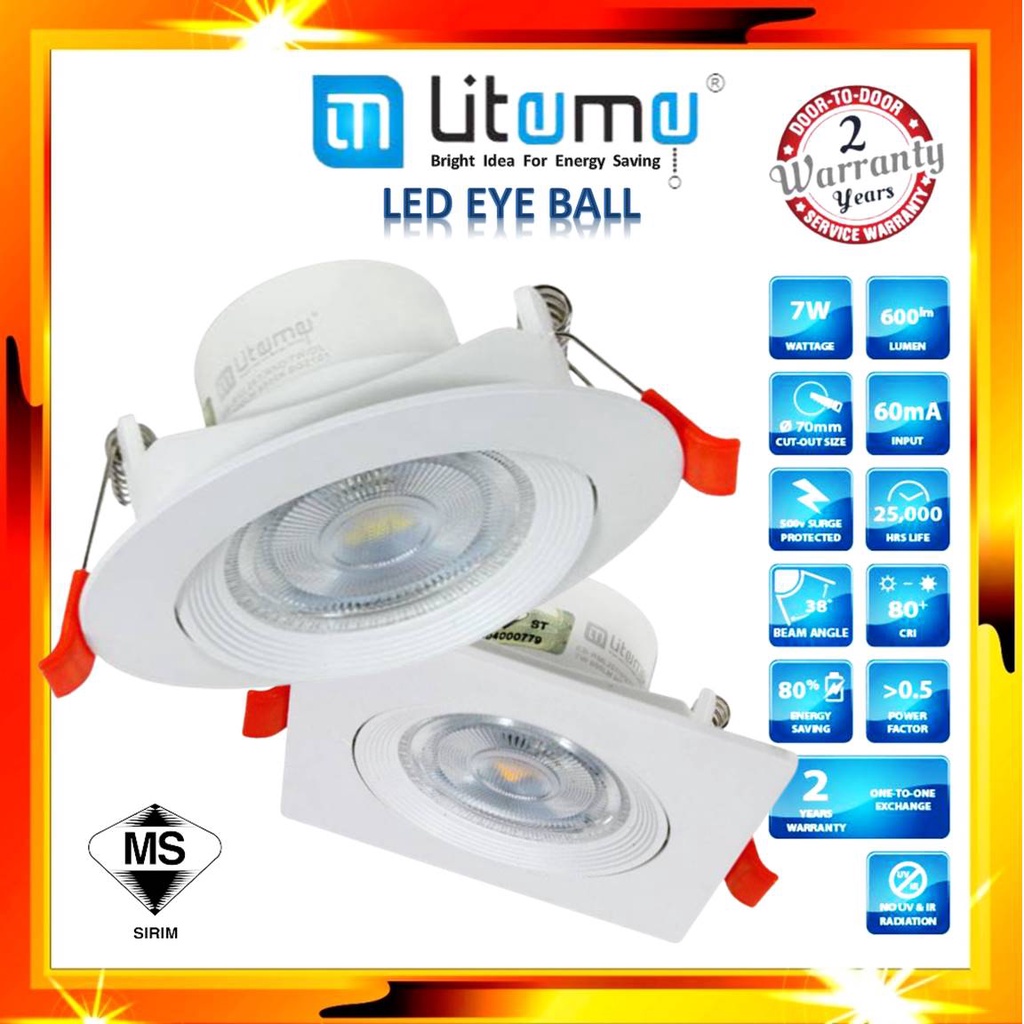 Liteme LED Eye Ball Spot Light 7W Round / Square | Shopee Malaysia