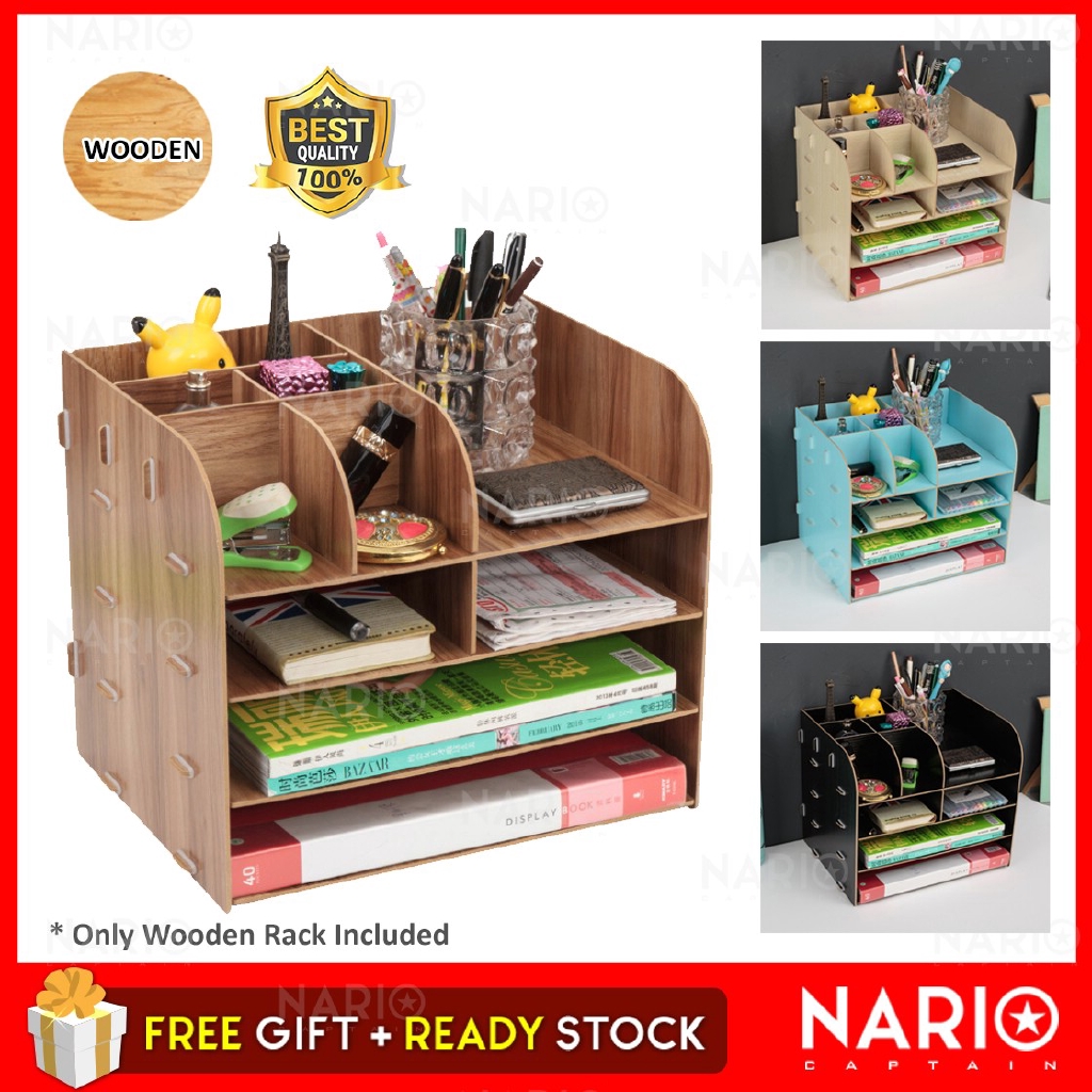 NARIO CLEAR STOCK Rak All-In-One Diy Kayu Desktop Jadual Paper Office ...
