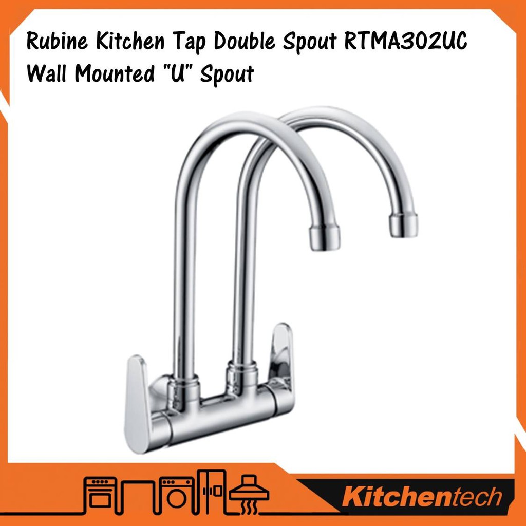 Rubine Kitchen Tap Double Spout RTMA302UC Wall Mounted "U" Spout ...