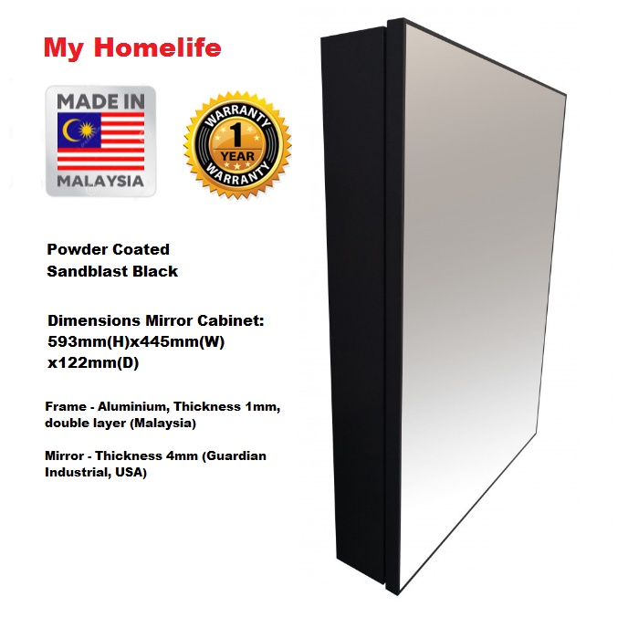 Made in Malaysia SBO-4560MC101-BK Bathroom aluminium mirror cabinet ...
