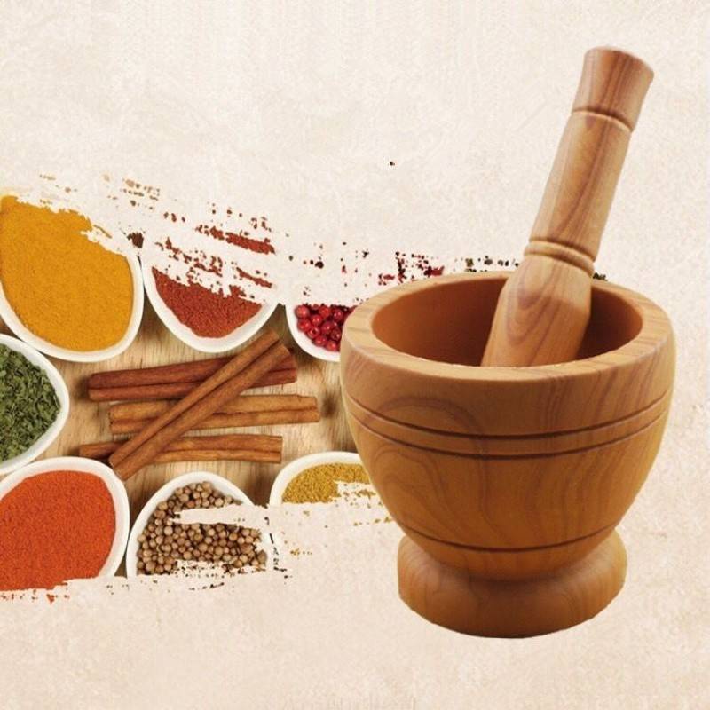 10 Cm Mortar And Pestle Wooden Color Garlic Spice Mixing Grinding Bowl ...