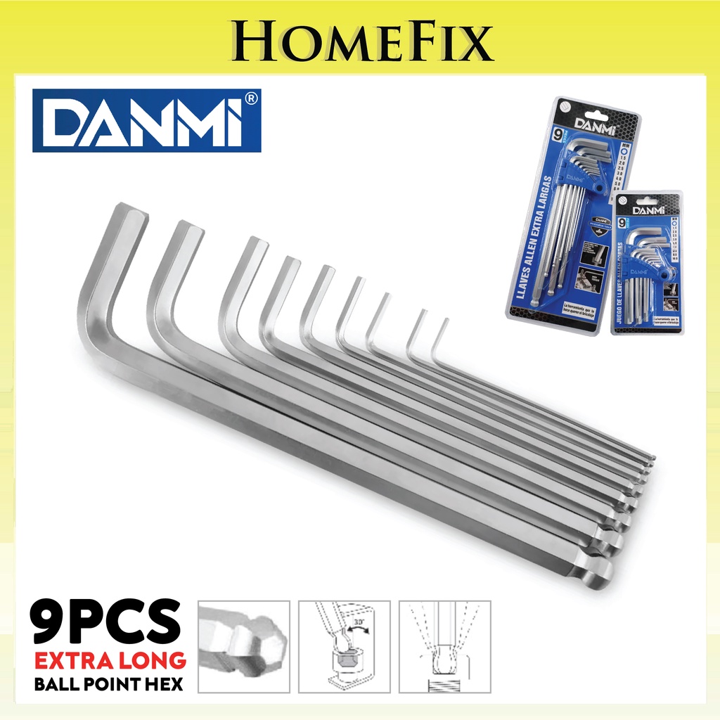 DANMI 9 Pcs Extra Long Ball Point Hex Allen Key Hex Key Set - MM ...