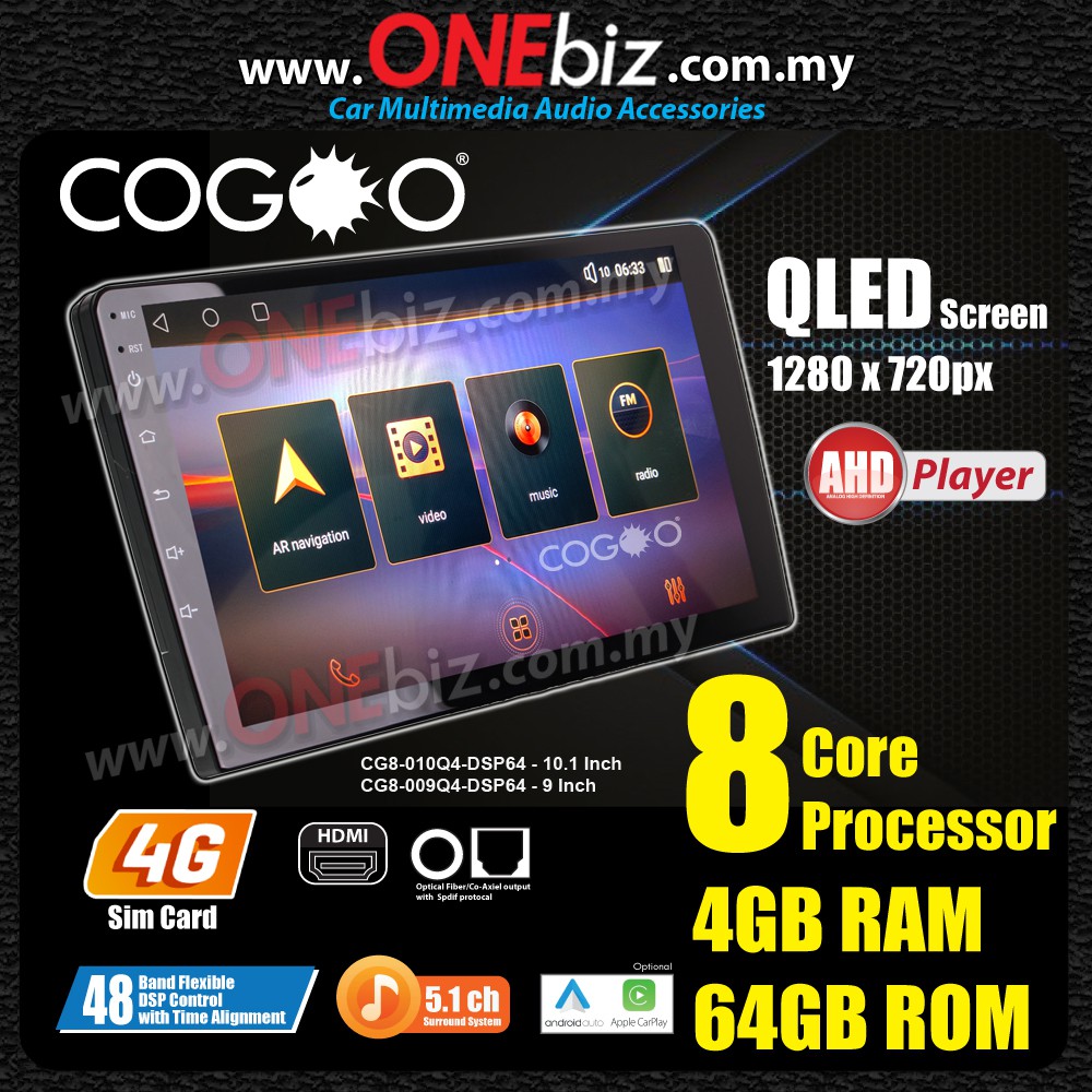 Cogoo CG8 QLED 9 or 10.1 Inch Android GPS 1280 x 720px HD Player 8 Core ...