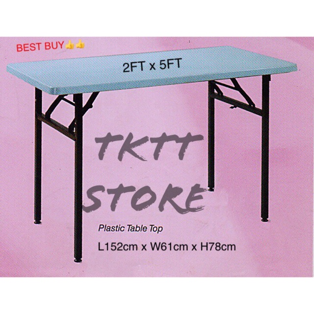 TKTT 3V 2x5 Feet Plastic Top Foldable Banquet Table Study Table ...