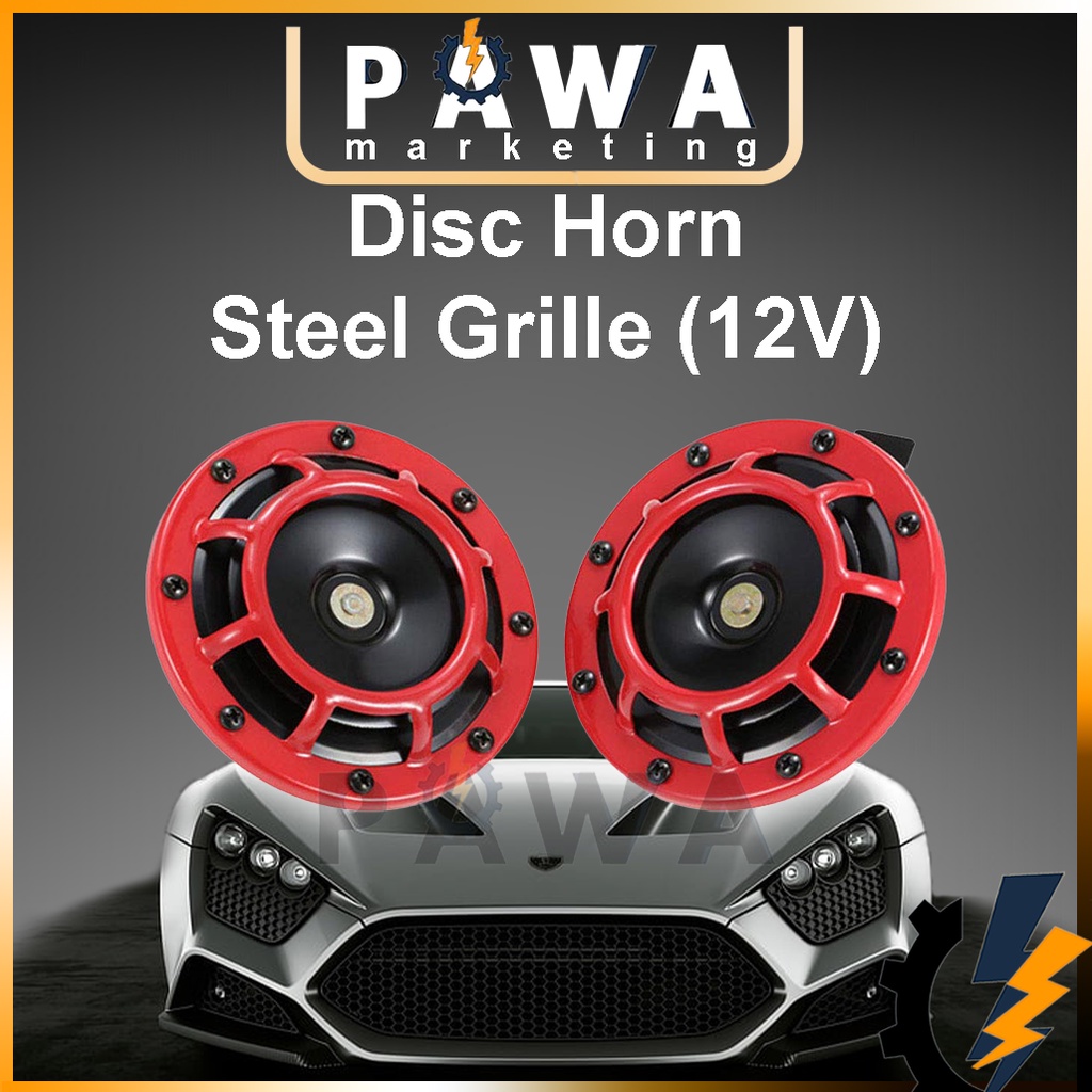 Pawa 1set 12V Electric Disc Horn Compact Hon Steel Grille Super Loud Bunyi Kuat Car Motorcycle ...