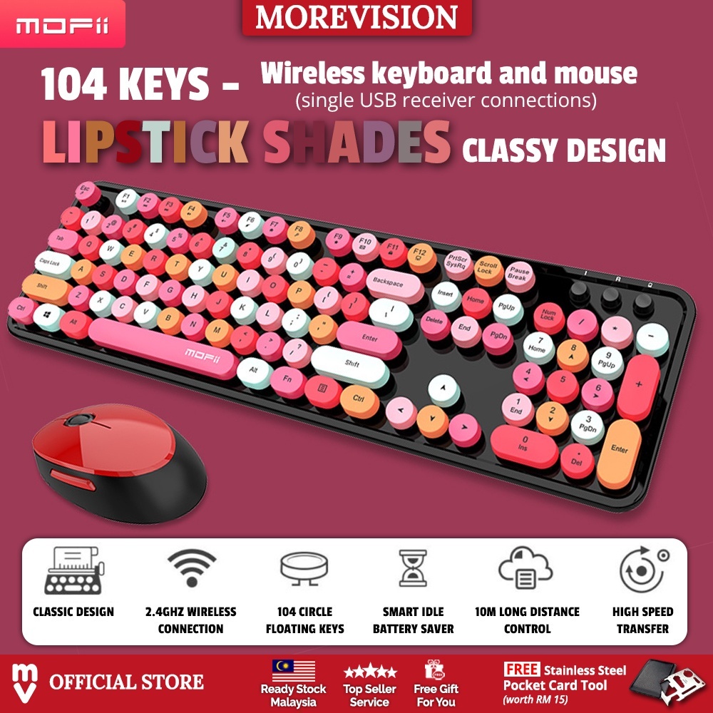 MOFii Sweet Wireless Mechanical Keyboard and Mouse Mixed Colour ...
