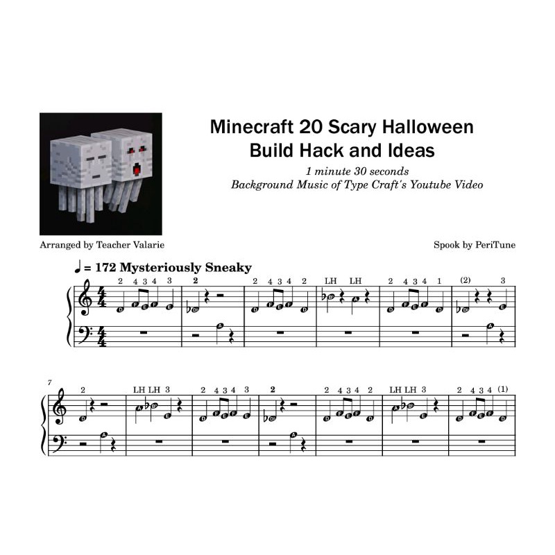 Halloween Piano Sheet: Minecraft Scary Halloween SPOOK | Easy Piano ...