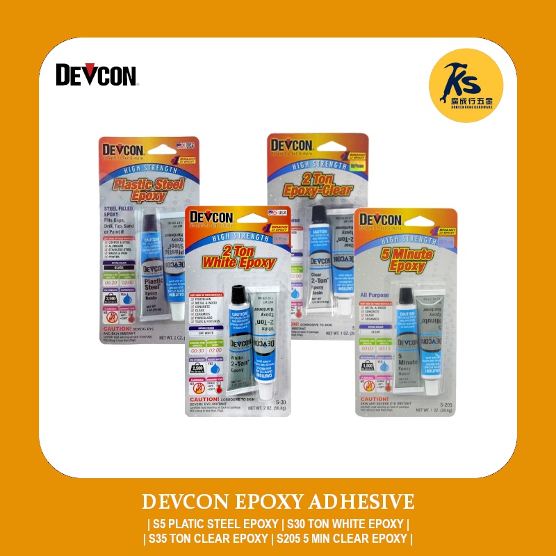DEVCON Epoxy Adhesive ( S5 PLASTIC STEEL EPOXY | S30 TON WHITE EPOXY | S35 TON CLEAR EPOXY ...