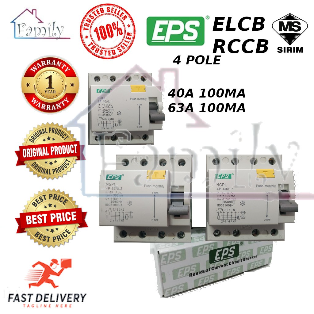 EPS 4 POLE 40A / 63A 100MA RCCB / ELCB | Shopee Malaysia
