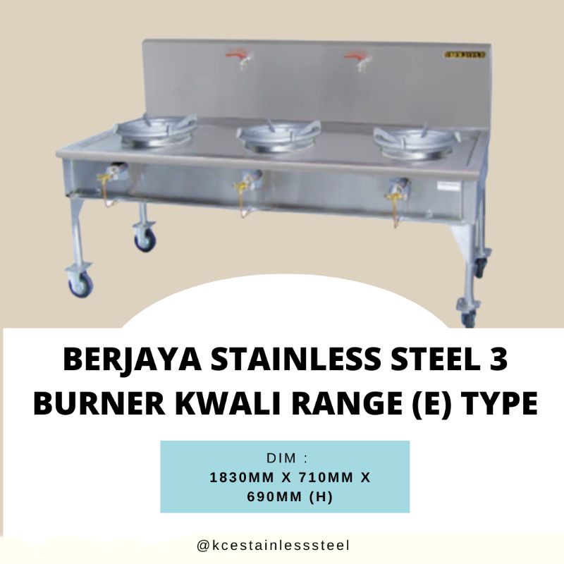 BERJAYA STAINLESS STEEL 3 BURNER KWALI RANGE (E) TYPE | Shopee Malaysia