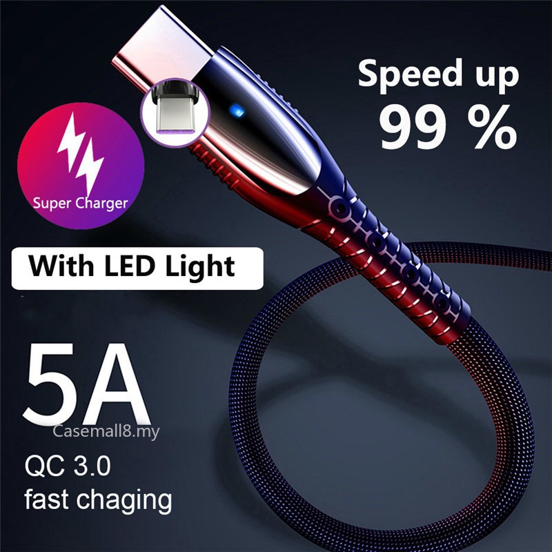 5A Fast Charger LED Light Micro USB / Type-C Quick Charge QC 3.0 ...
