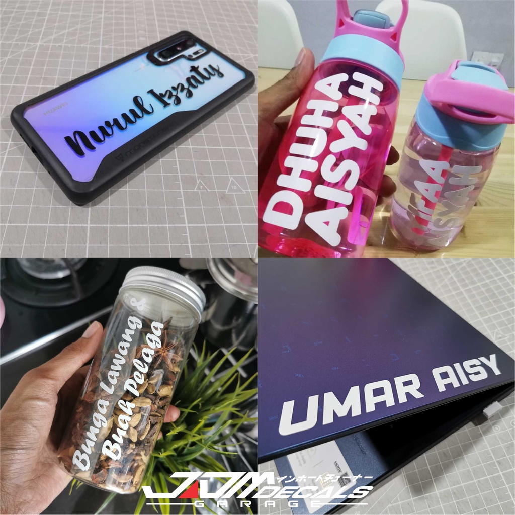 Custom Name Vinyl Sticker for Handphone, Thermos, Laptop, Plastic ...