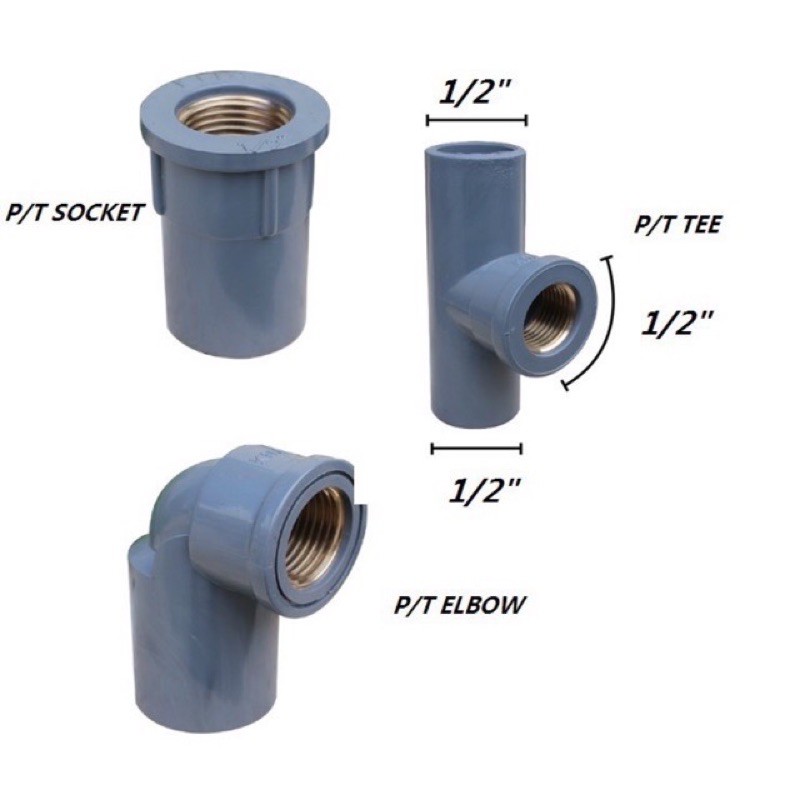 PVC Fitting PT Elbow Socket Tee (Brass Threaded) | Shopee Malaysia