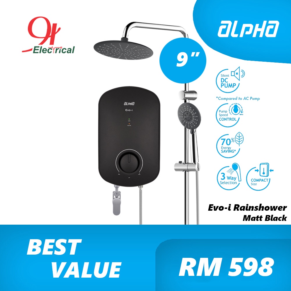 ALPHA NEW DC Pump Instant Water Heater with Rainshower EVO-i Matt Black | Shopee Malaysia