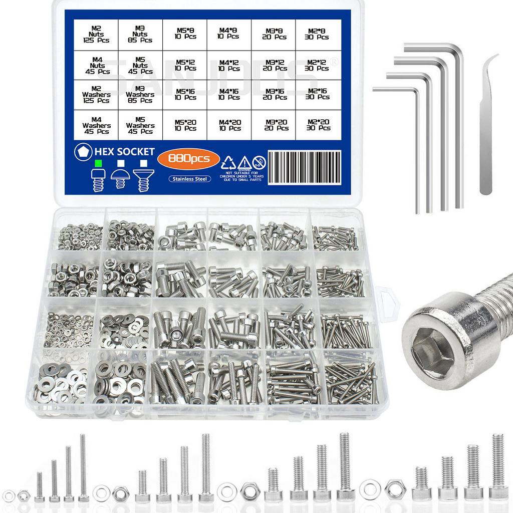 880Pcs Hexagon Socket Column Head Screw Set M2 M3 M4 M5 304 Stainless ...