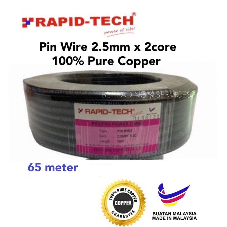 65 Meter Weatherproof Pin Wire 2.5mm x 2 Core Pin PVC Insulated PVC ...