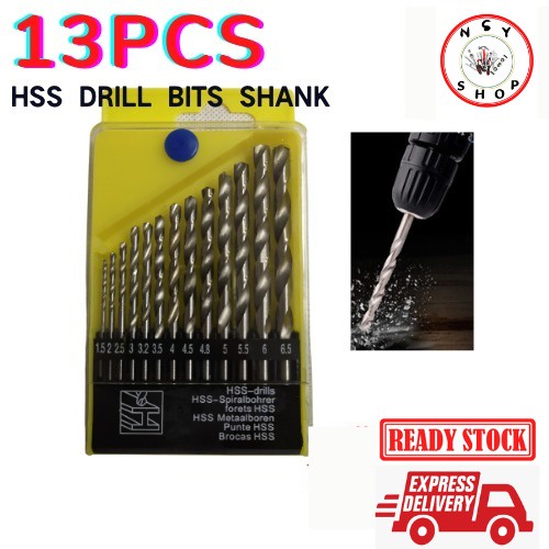 HSS Drill Bit Shank Set 13pcs/Metal Drill Bit/Mata Tebuk Besi Set ...