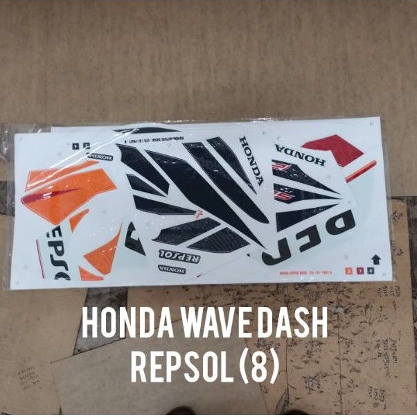 HONDA WAVE DASH REPSOL (8) BODY STICKER SET - DECAL MOTORCYCLE STRIPE ...