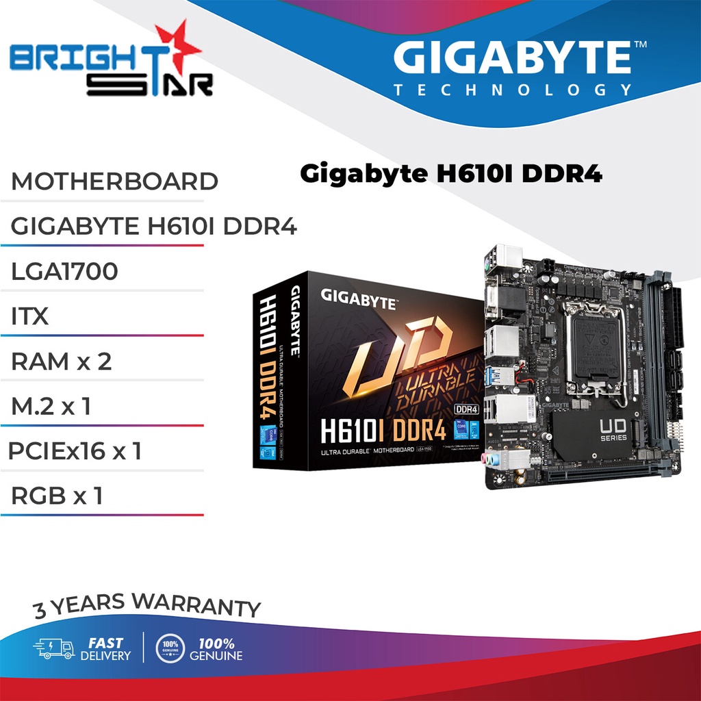 Gigabyte H610I DDR4 ITX Motherboard LGA1700 2 Ram Slot M.2 x 1 PCIEx16 ...