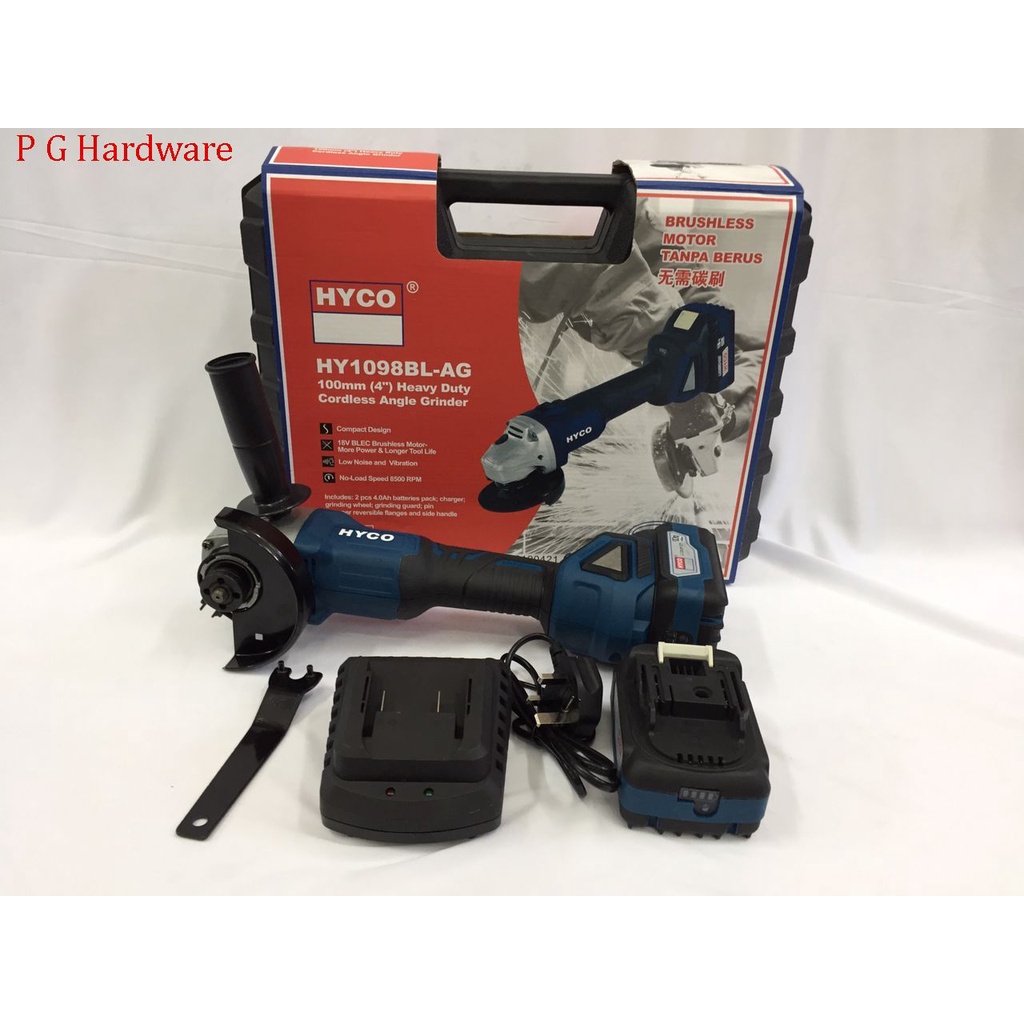 HYCO Heavy Duty Cordless Angle Grinder @4" ( HY1098BL-AG ) | Shopee ...