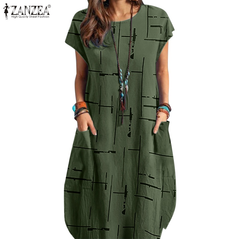 ZANZEA Women Europe Stylish Daily Round Neck pockets Short Sleeves ...