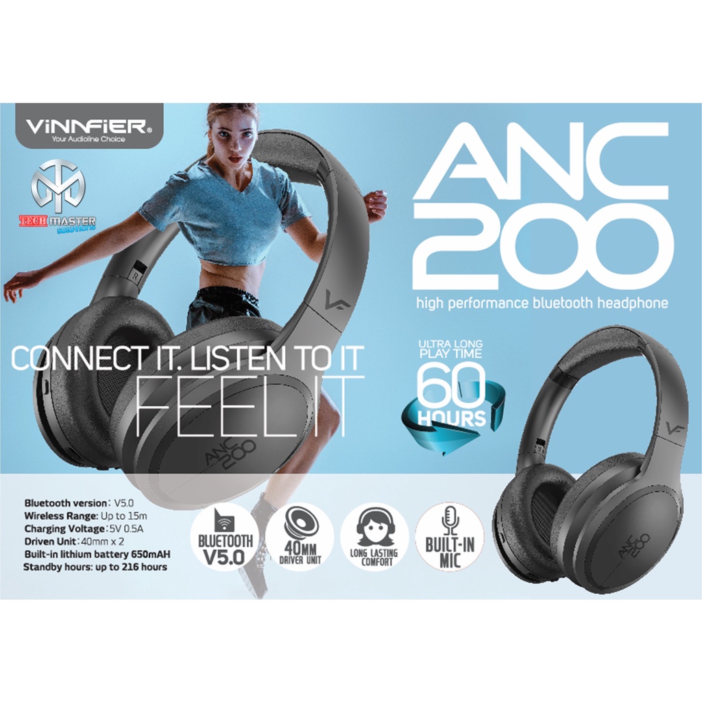 Vinnfier ANC 200 High Performance Bluetooth Headphone with Built In Mic ...