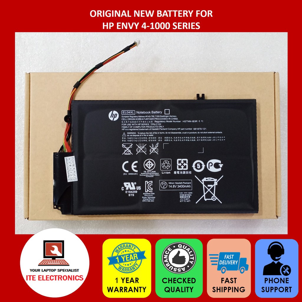 ORIGINAL NEW EL04XL HP ENVY 4-1000 SERIES BATTERY 14.8V 52Wh TPN-C102 ...