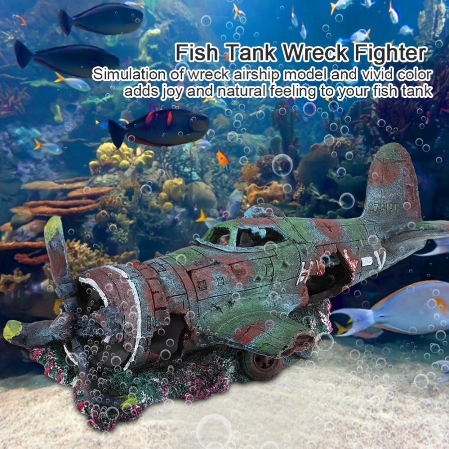 Fish Tank Aquarium Wreckage Fighter Plane Decoration Landscaping Fish ...