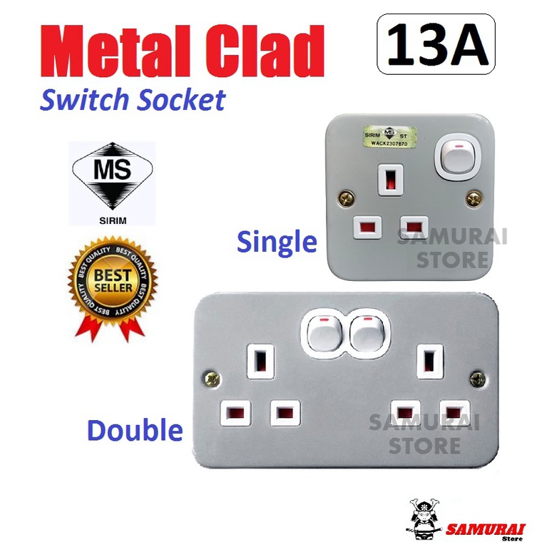 AMG Sirim (Single / Double)13A Metal Swith Socket / Metal Clad Socket ...