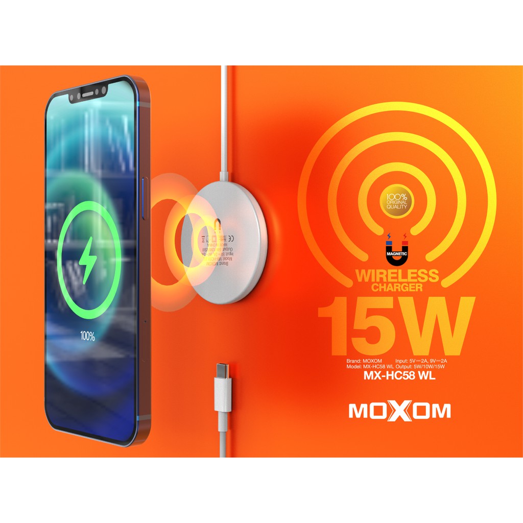 Moxom 15W Fast charging Magnetic Wireless Charger USB-C to power supply ...