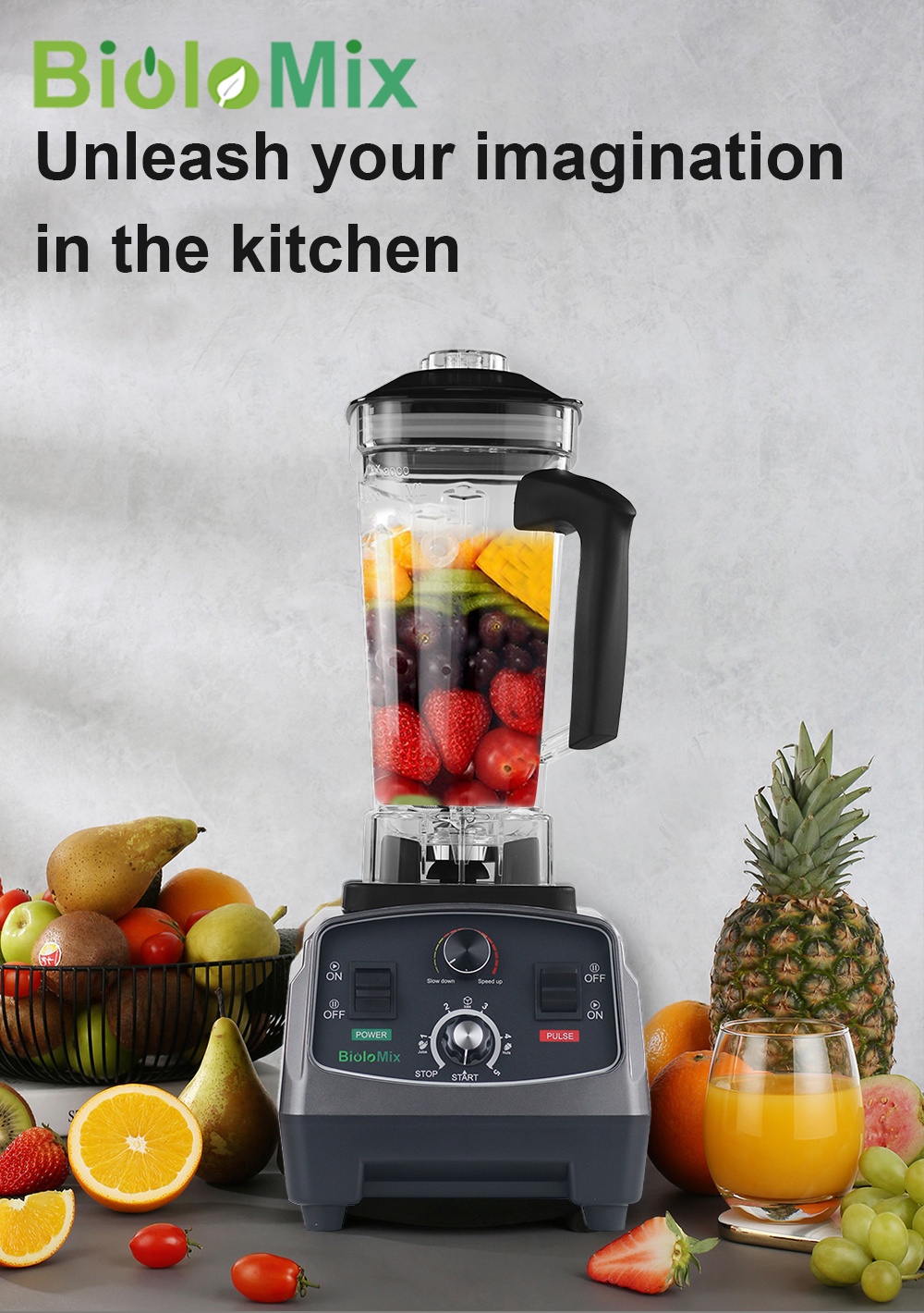 BioloMix BPA Free Jar Heavy Duty Speed Timer Function Crush Ice ...