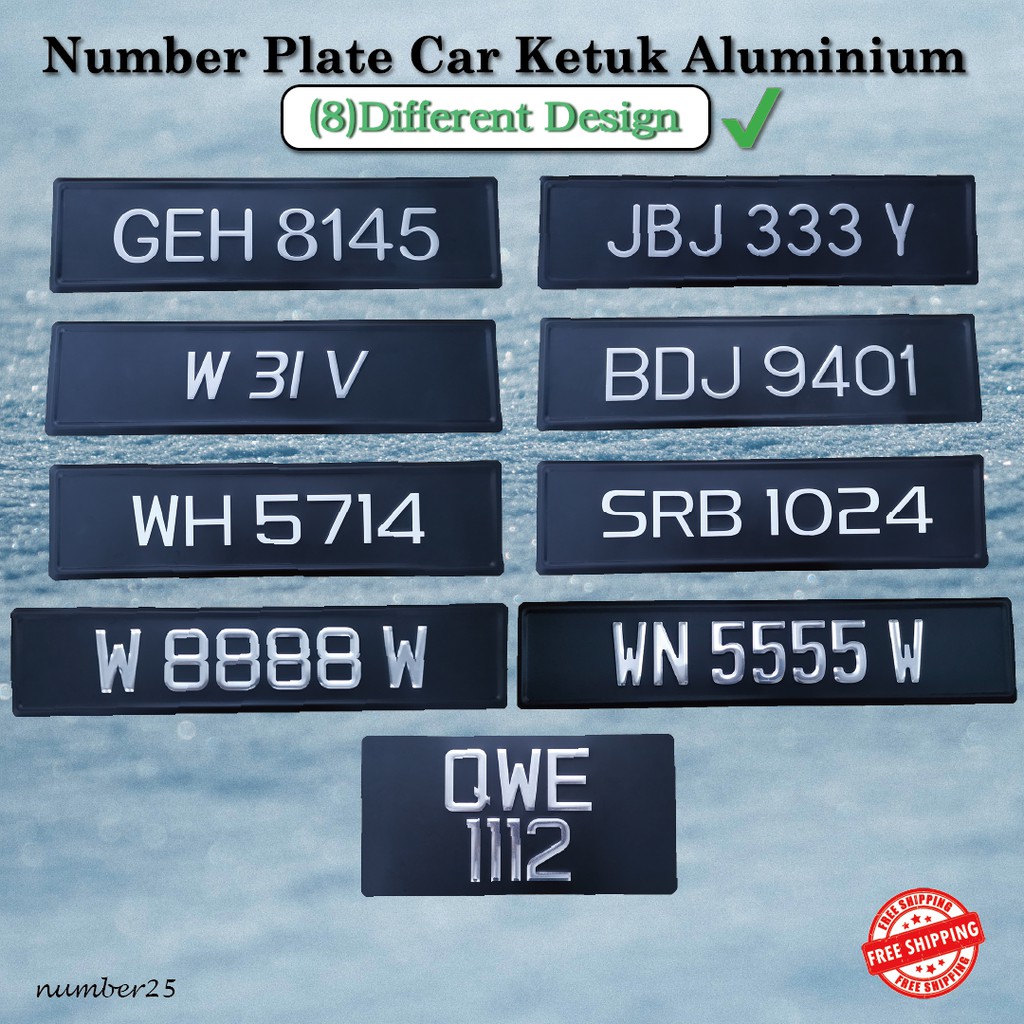 New Design Car Plate Aluminum Number Plate Kereta White Grey Silver ...