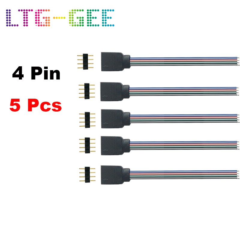 5Pcs RGB 4pin male connector cable wire for RGB led strip 4 pin led ...
