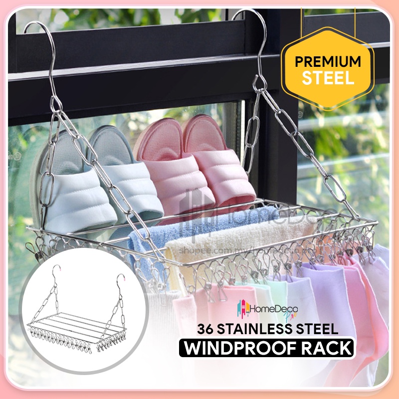 36 Clips Multifunction Stainless Steel Sock Drying Rack Clothes Window ...