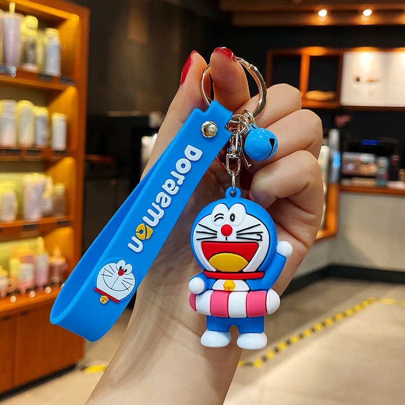 Cute doraemon keychain fashion design key ring with lanyard cartoon ...