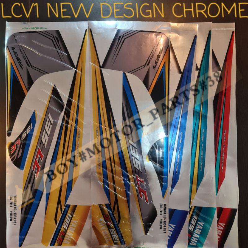 YAMAHA LC135 LCV1 NEW DESIGN CHROME ( 92 ) BODY STICKER RED / BLUE ...