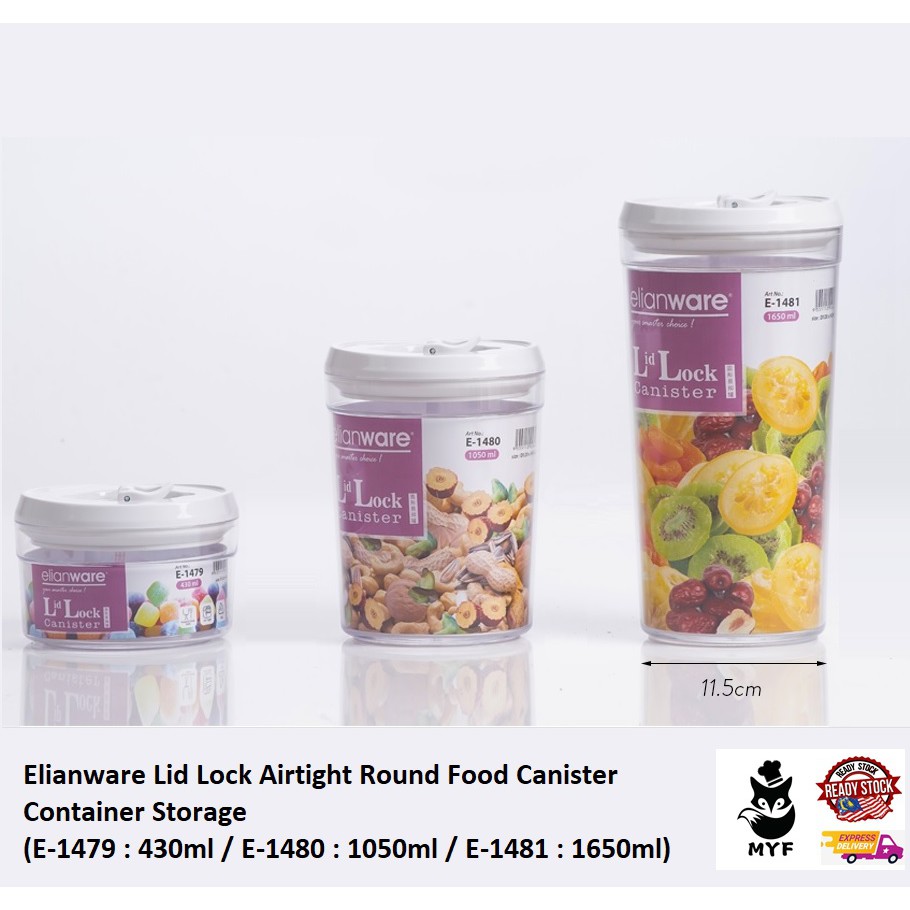 Elianware Lid Lock Airtight Round Food Canister / Container Storage ...