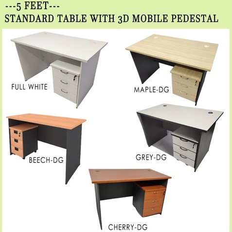 5 Feet Office Table with 3D Mobile Pedestal | Study Desk | Writing Desk ...