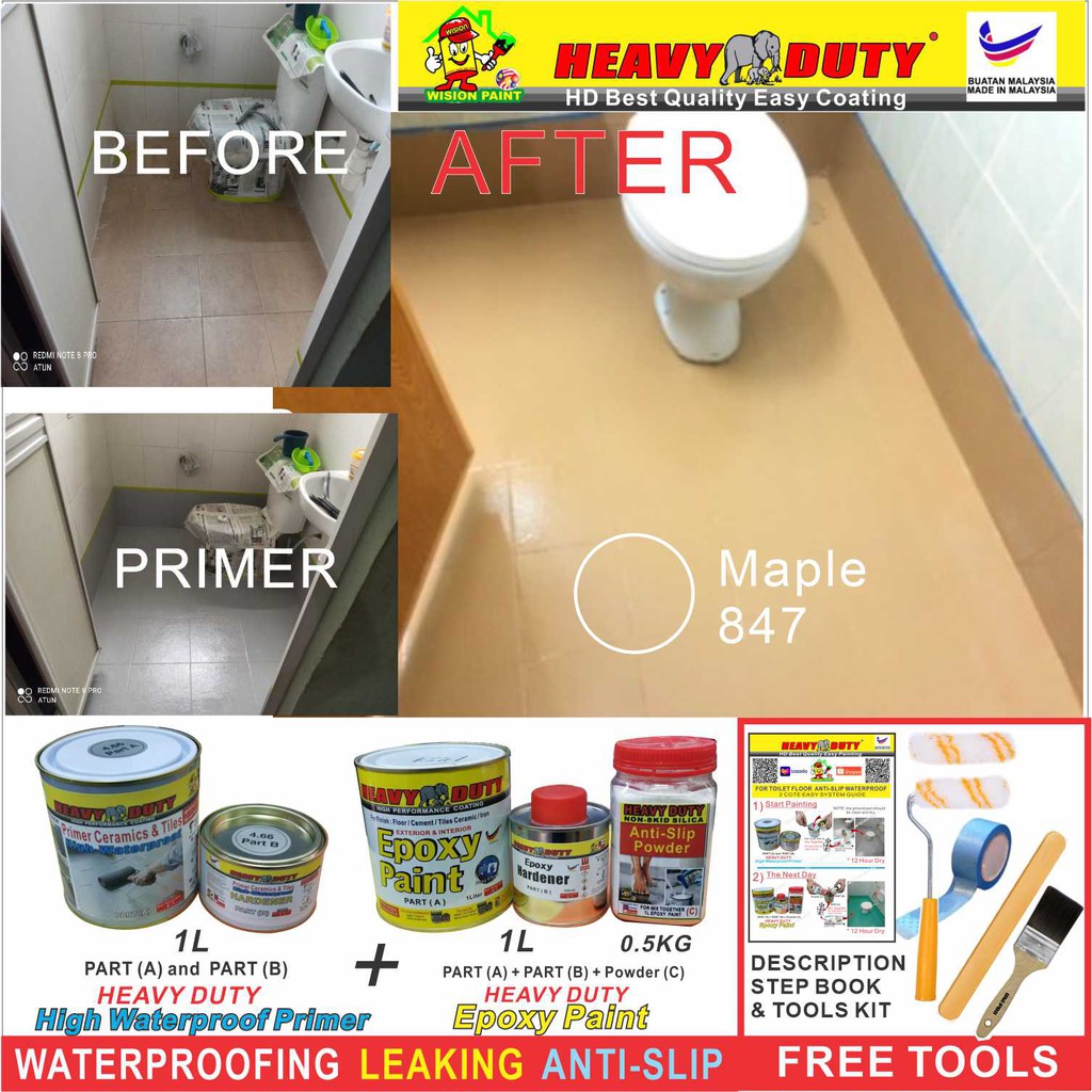 ( FULL SET EPOXY PAINT ) FOR TOILET TILES FLOOR ( 1L PRIMER / 1L EPOXY ...