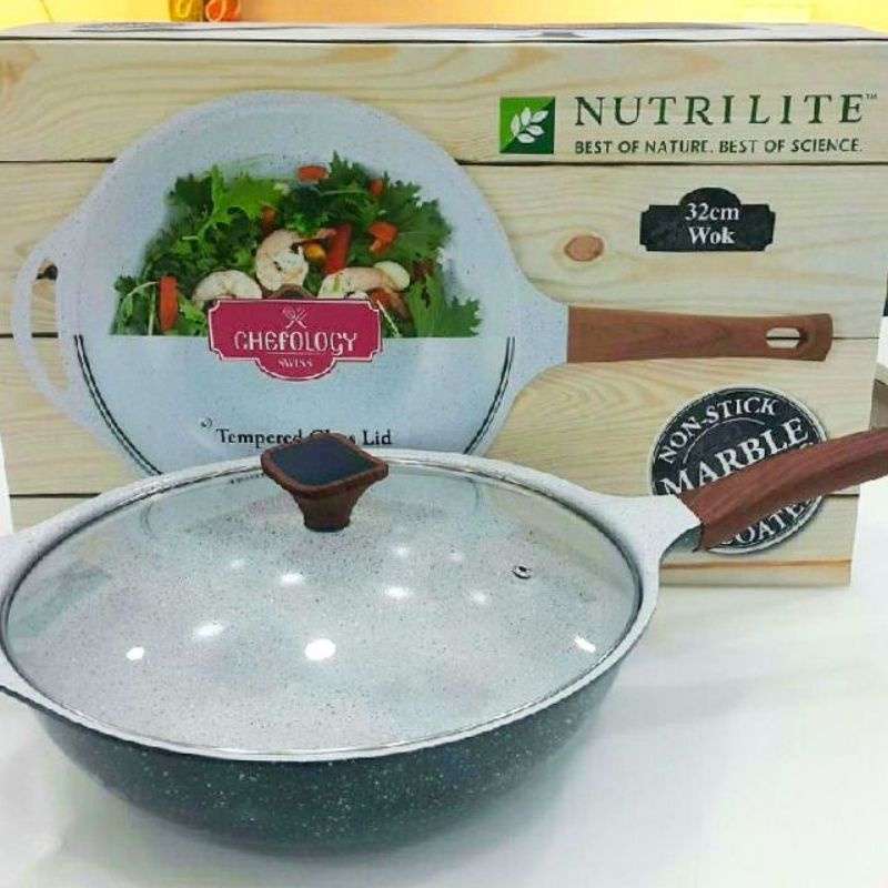 32cm Wok Chefology Marble Ceramic Non-stick Cookware 大理石陶瓷不粘锅 Amway ...