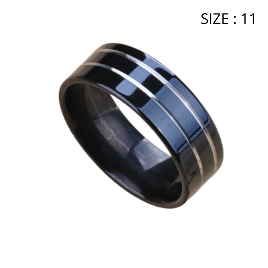 Black Rings Cincin Hitam Lelaki Ring Stainless Steel Premium Two Lines ...