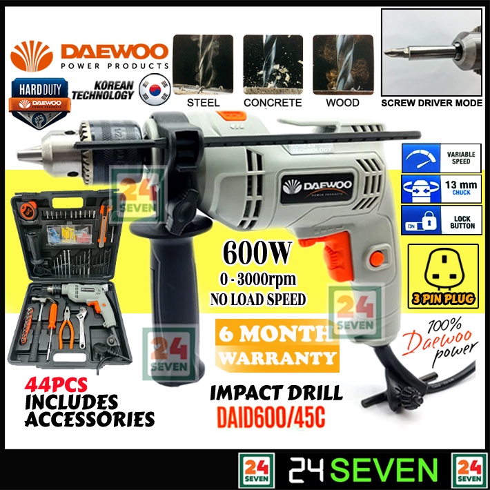 DAEWOO 44PCS Accessories 600W Electric Impact Hammer Drill DAID600/45C ...