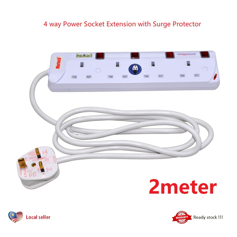 Soket Kuasa Sambungan 4 HALA MARTECH 2M DENGAN SURGE PROTECTOR 8714 ...