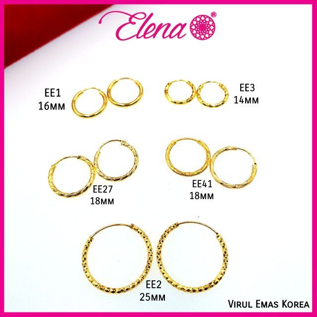 Elena Emas Korea Emas Sadur Anting Dewasa/Budak (EE1)(EE2)(EE3)(EE27)(EE41) | Shopee Malaysia