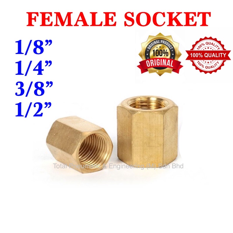 Brass Fitting Female Socket 1/8” 1/4” 3/8” 1/2” Brass Female Thread ...