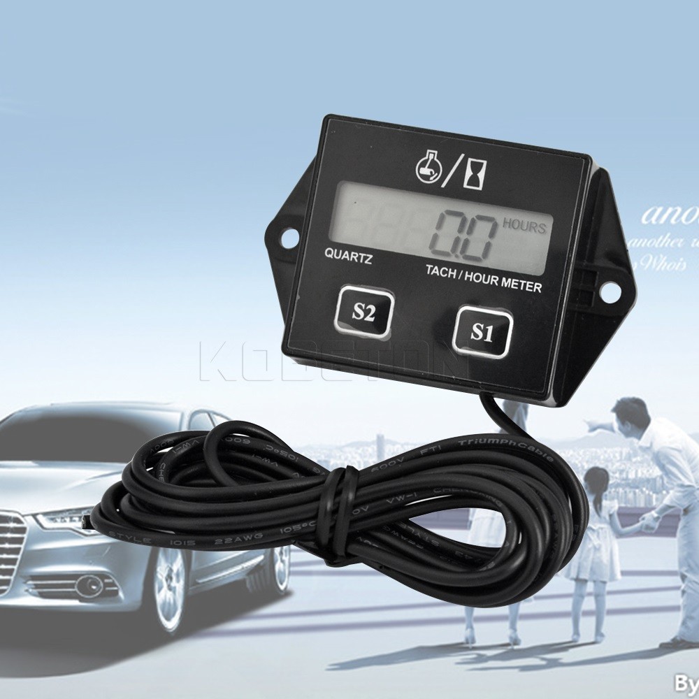 Digital Engine Tach Hour Meter Tachometer Gauge Engine RPM LCD Display ...