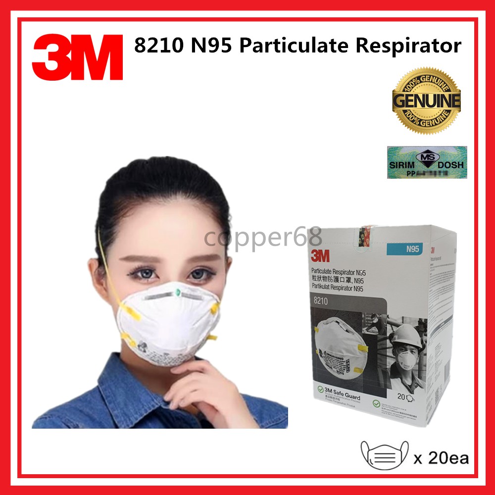 【Genuine】 3M™ 8210 DOSH SIRIM N95 Particulate Respirator Mask (20Pcs/Box) Disposable Dust Face ...