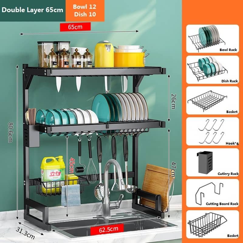 Rak Pinggan Rak Dapur Stainless Steel Sink Dish Rack Kitchen Organizer ...