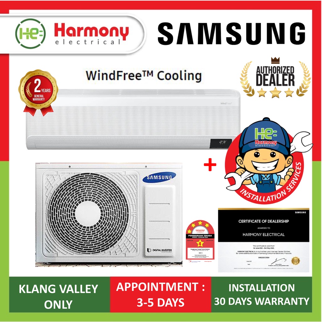 (FAST INSTALL) SAMSUNG 1.0HP Wind-Free Deluxe Inverter Air Conditioner ...